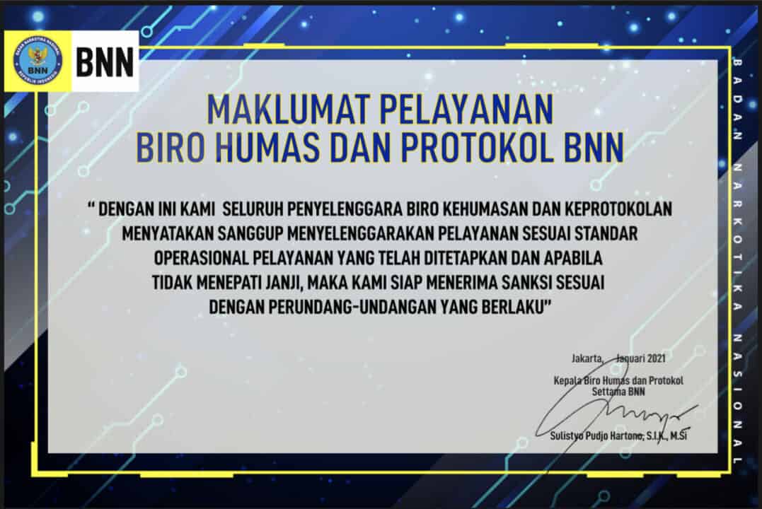 Maklumat Pelayanan Biro Humas dan Protokol BNN